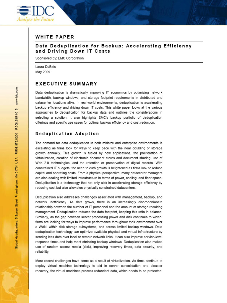 IDC WP Data-Deduplication | PDF | Backup | Data Center