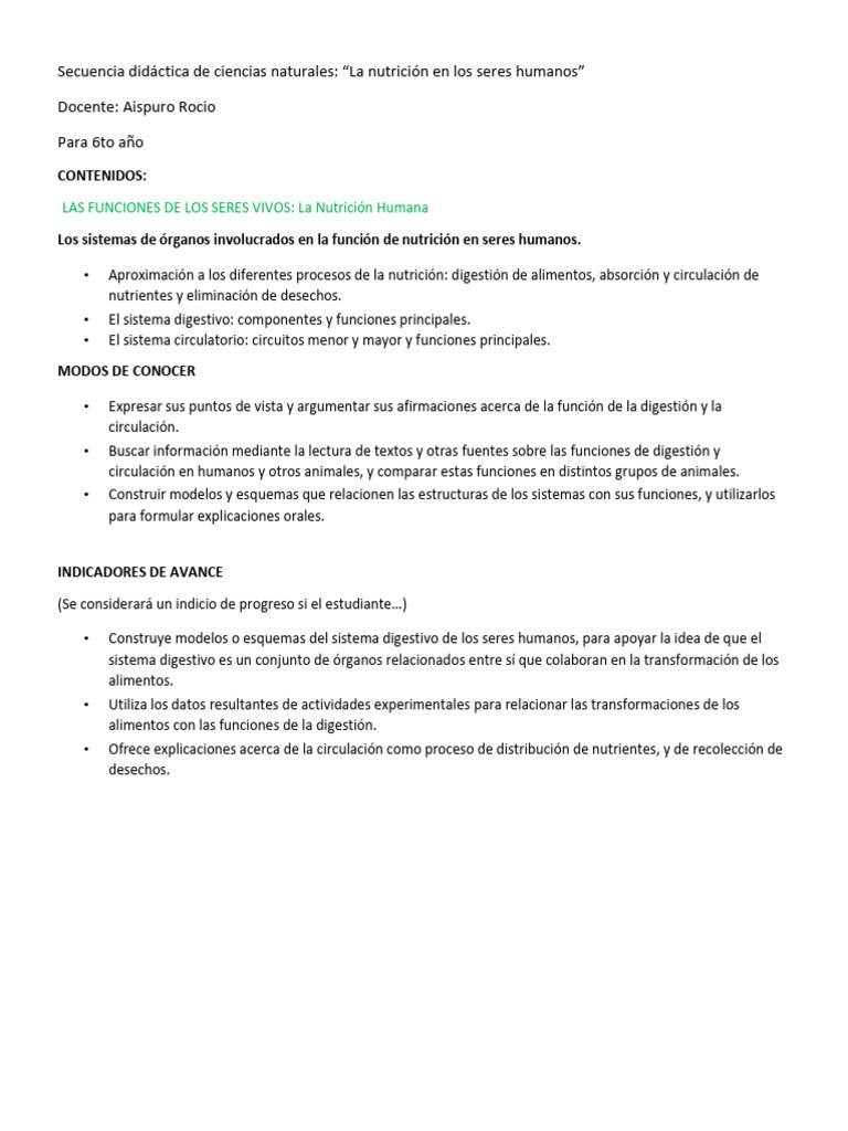 Planif Nutricion Cs Nat 6to 23 | PDF | Sangre | Corazón