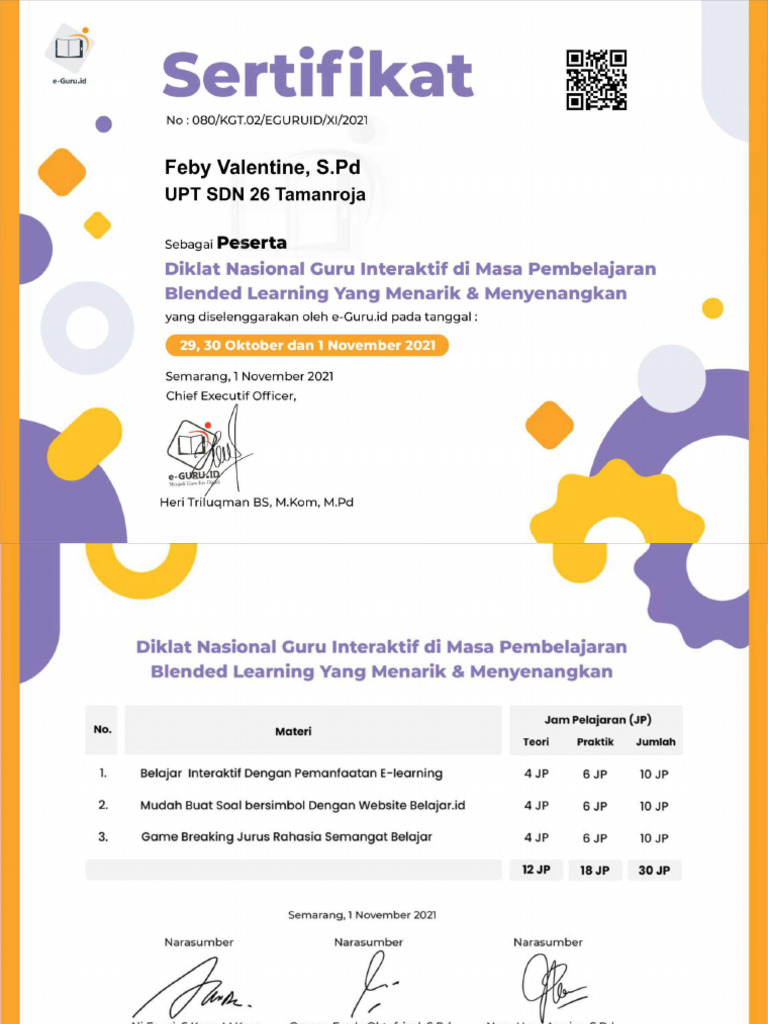 Sertifikat Diklat Nasional Guru Interaktif Di Masa Pembelajaran Blende Learning Yang Menarik Dan ...