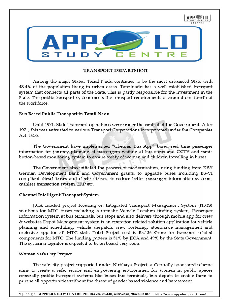 Tamil Nadu Public Transport Overview | PDF | Bus | Transport