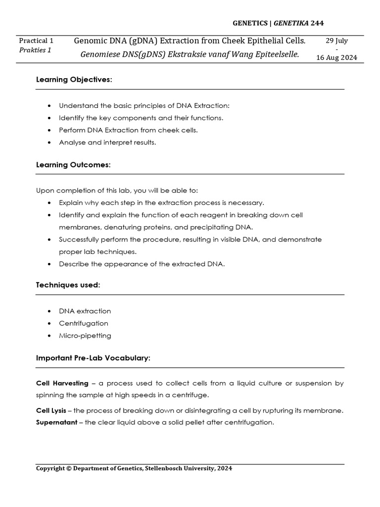 LABORATORY PRACTICAL 1 - Genomic DNA Extraction From Cheek Cells. | PDF ...