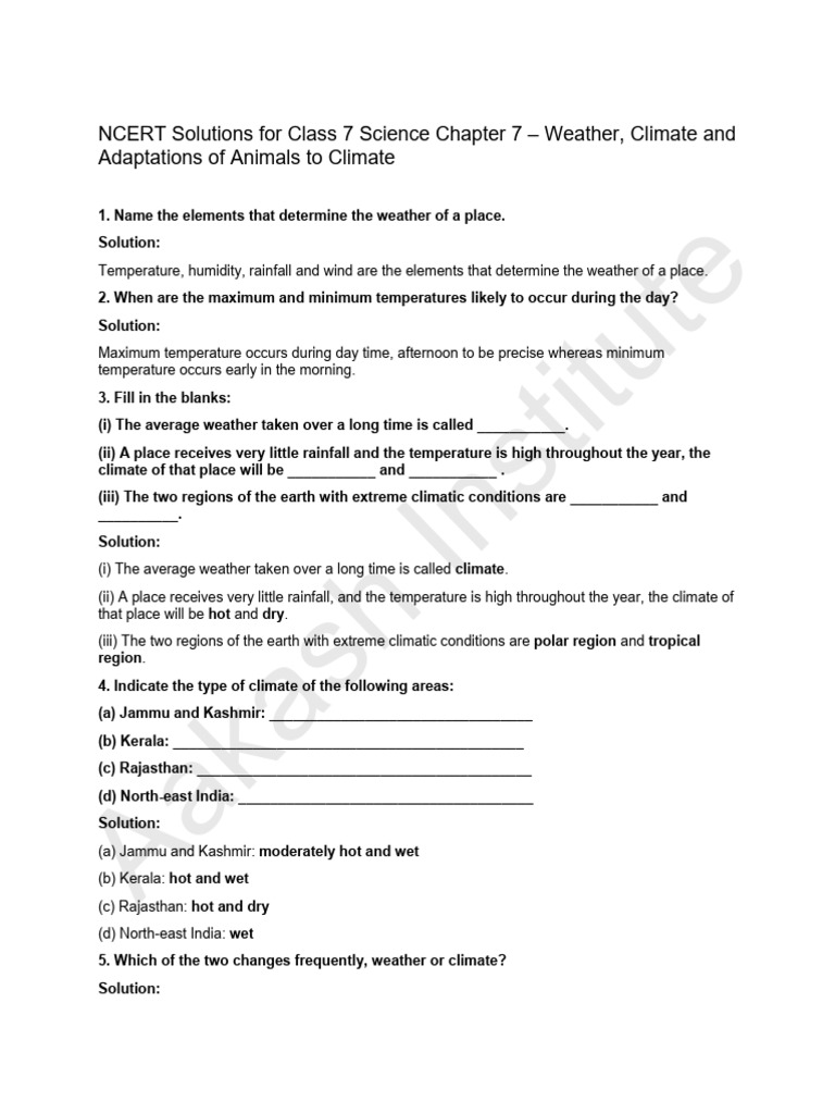 Class 7 Science: Weather and Climate Solutions | PDF | Tropics | Rainforest