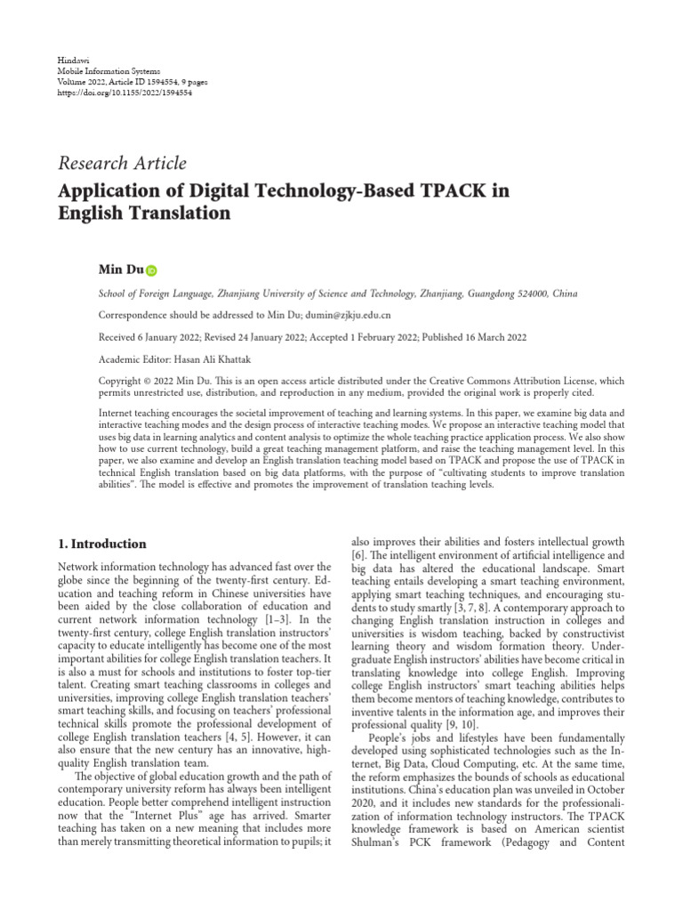 Application of Digital Technology-Based TPACK in E | PDF | Pedagogy | Teachers