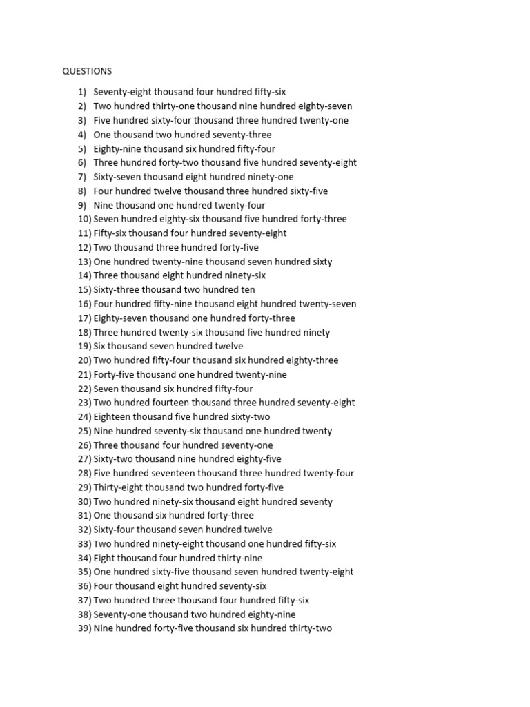 Reading Numbes Questions | PDF | Travel | Home & Garden
