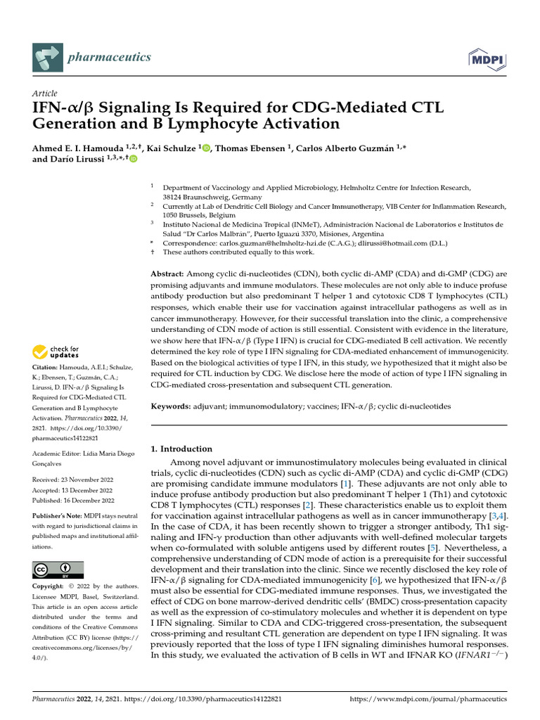 Type I Interferon Signaling Is Required For CDG-Mediated CTL Generation ...