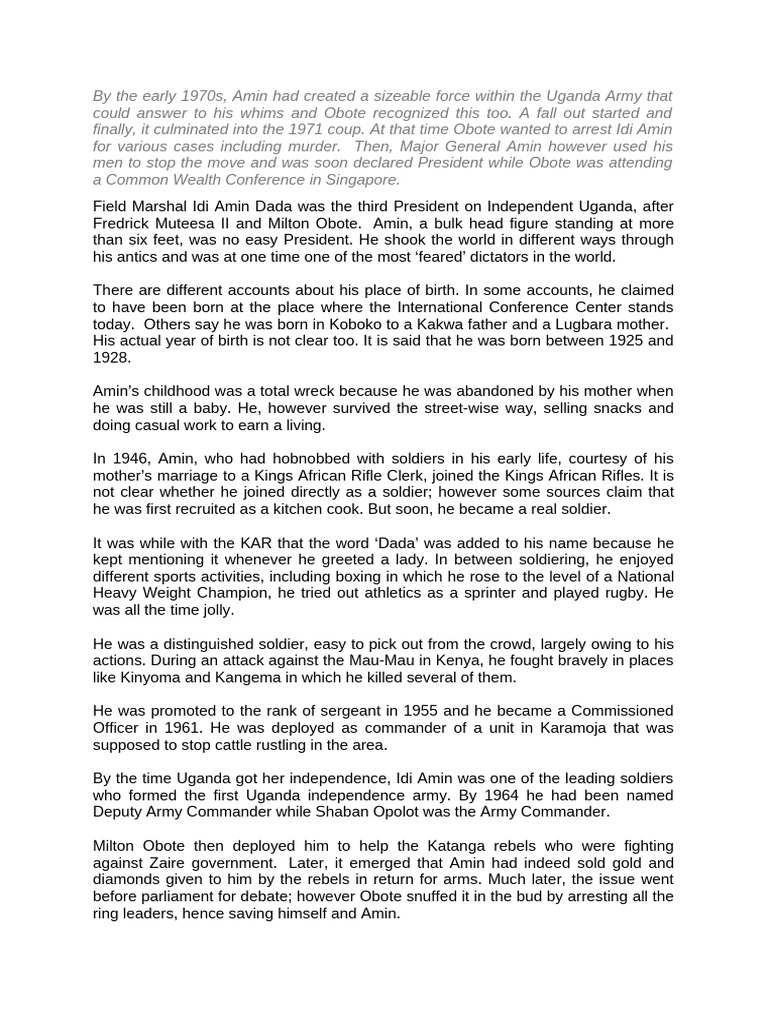 Idi Amin 3 | PDF | Uganda | Military