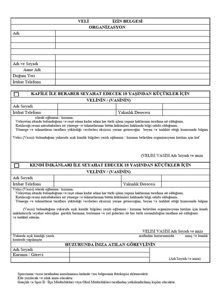 Veli̇ Seyahat İzi̇n Belgesi̇ (Ek-5) | PDF