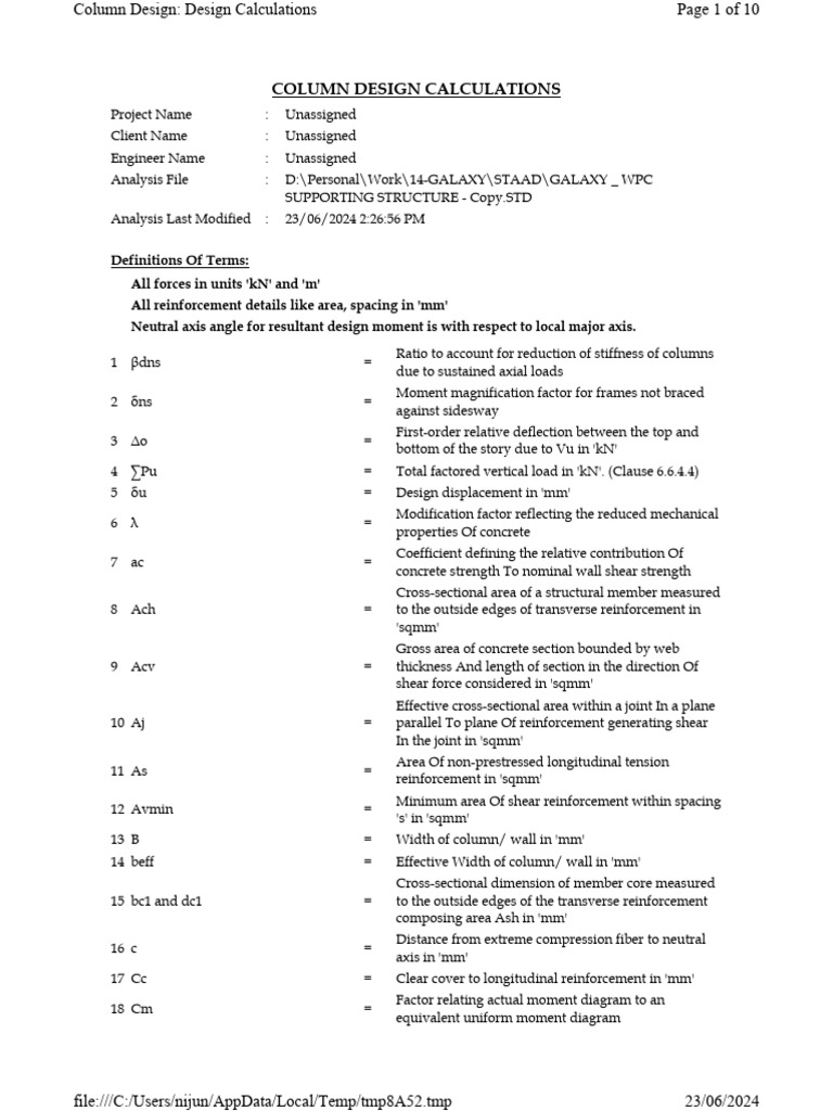 Design of Column As Per ACI Code | PDF | Bending | Column