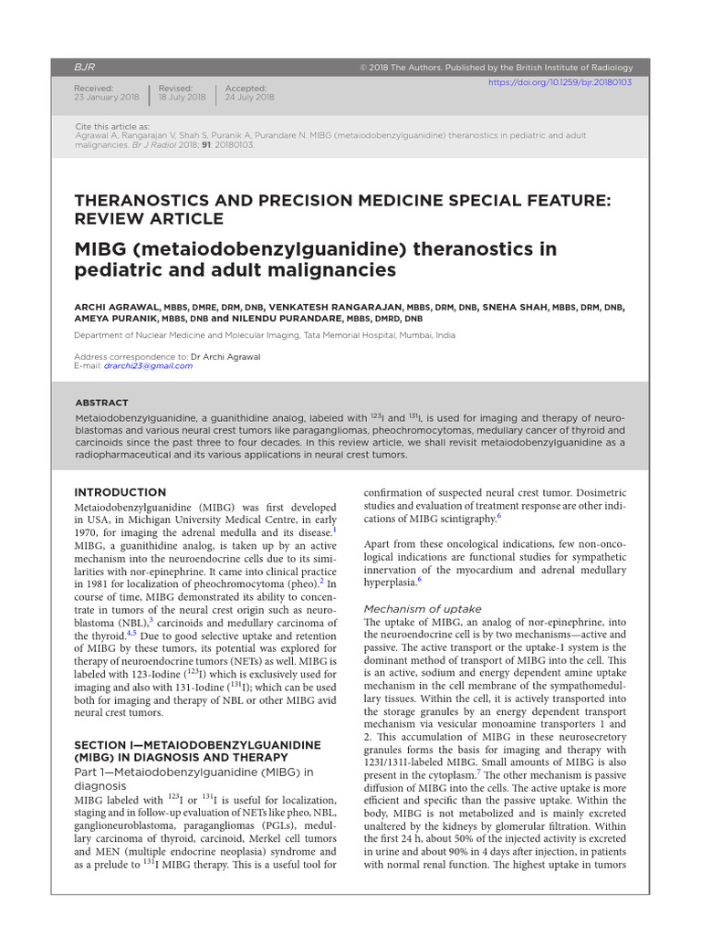 MIBG | PDF | Positron Emission Tomography | Medical Specialties