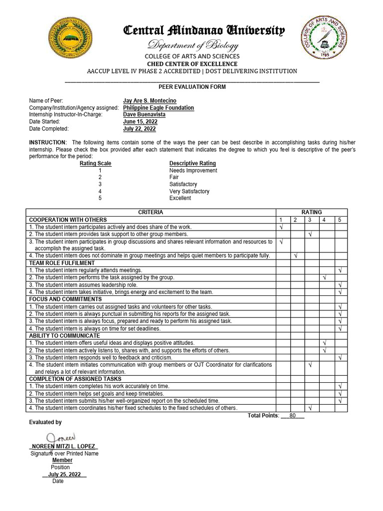 OJT Peer Evaluation Form 2022 | PDF | Leadership | Communication