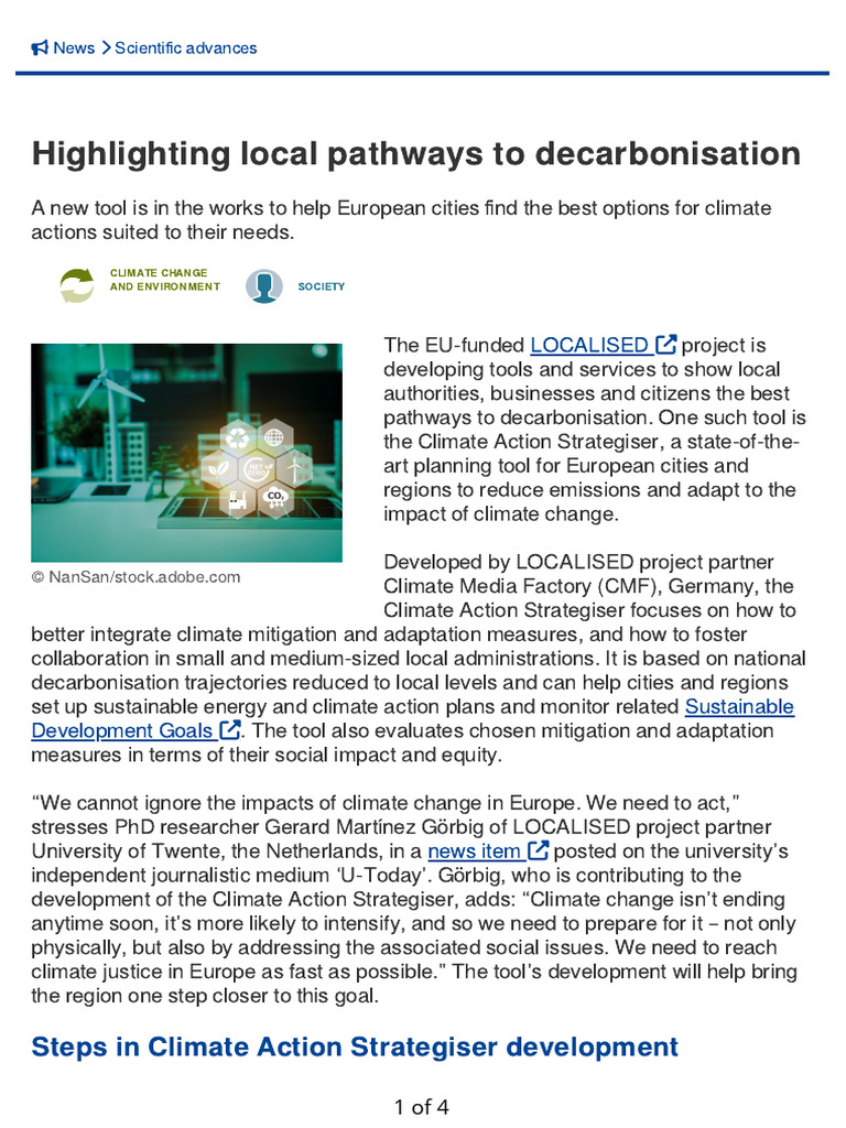 CORDIS - Article - 451627 Highlighting Local Pathways To Decarbonisation - en | PDF | Climate ...