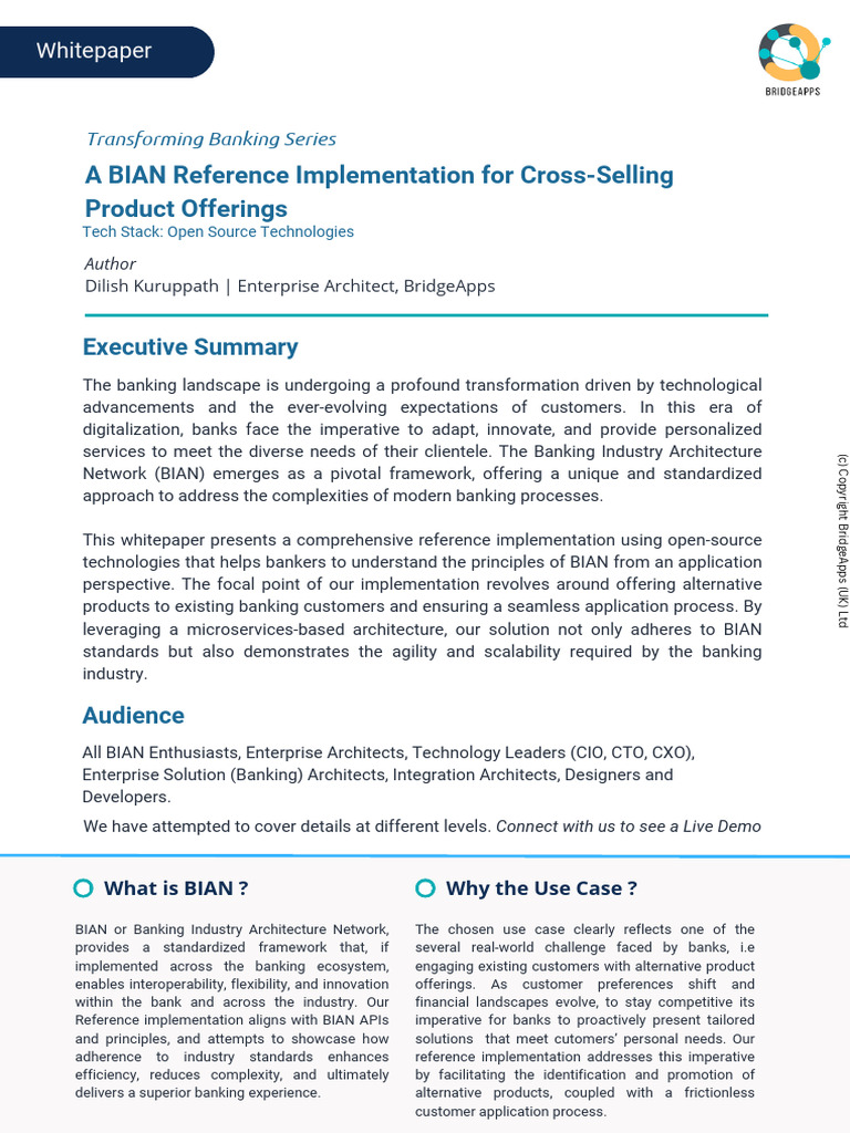 BridgeApps BIAN - Reference Implementation Cross Selling Product ...