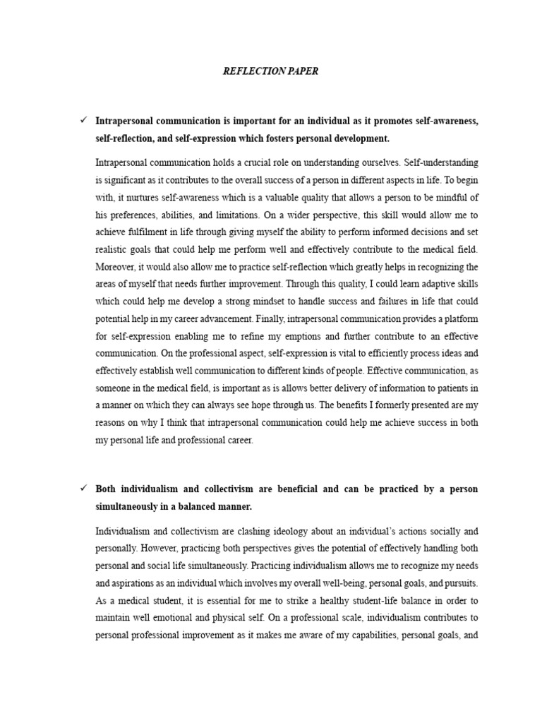 Term End Reflection Paper PDF Communication Individualism