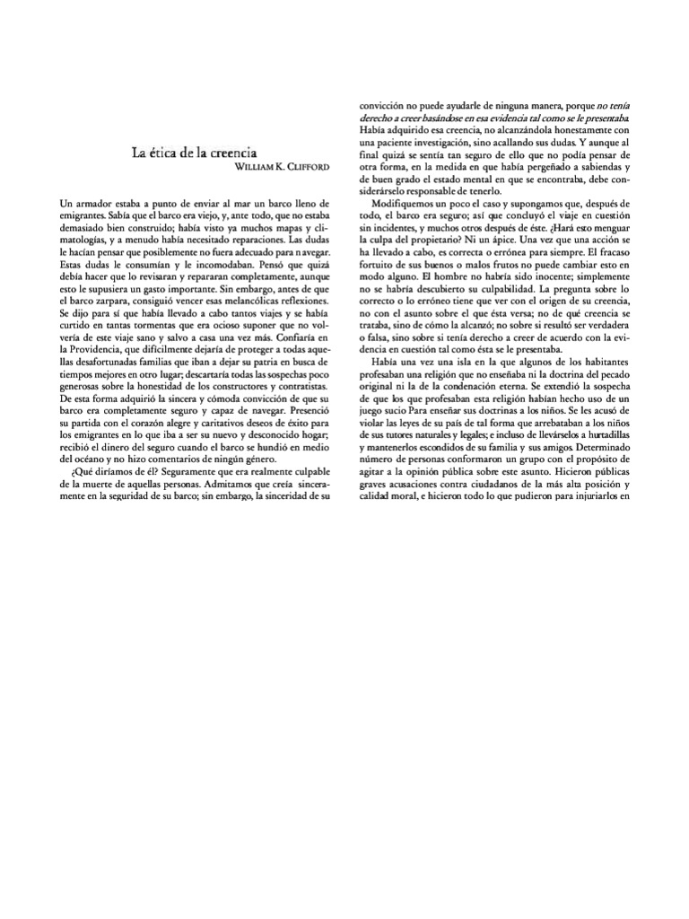 Ética de La Creencia - Clifford | PDF | Verdad | Mal