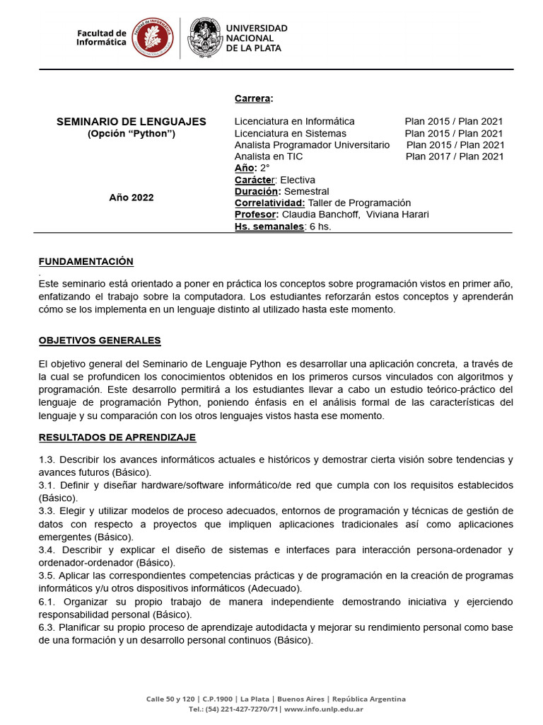 Seminario de Lenguajes Python Planes Nuevos | PDF | Python (lenguaje de programación) | Evaluación
