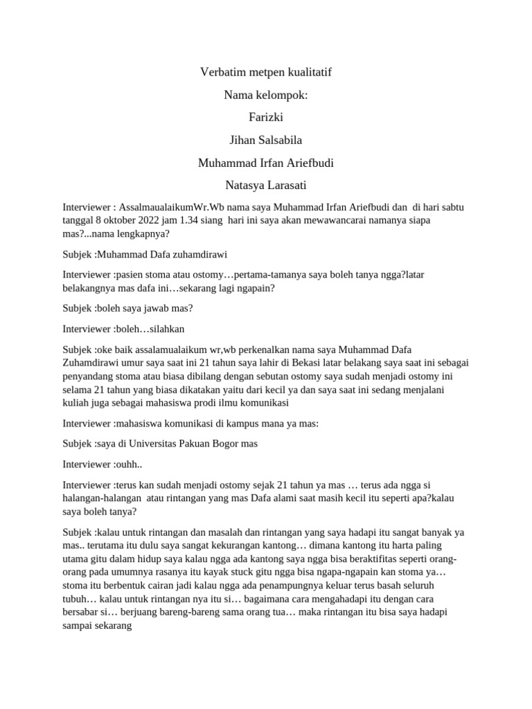 Verbatim Metpen Kualitatif | PDF