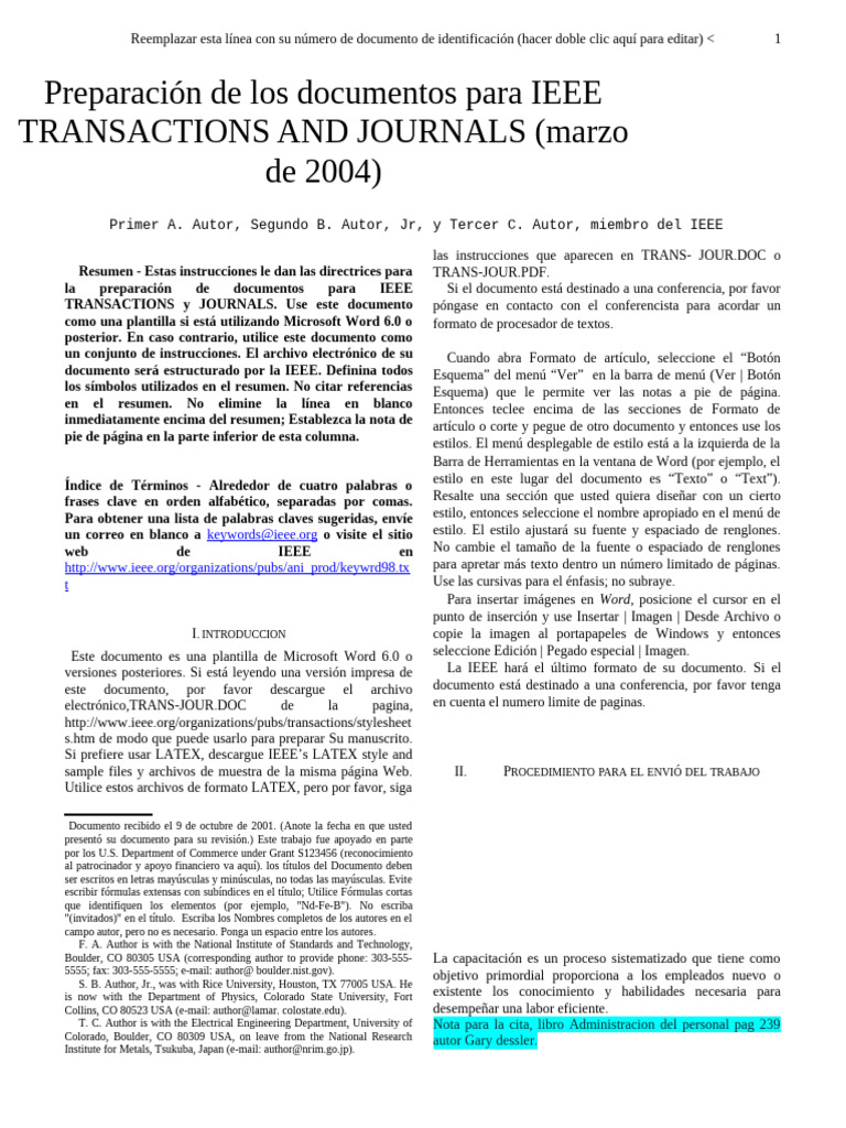 Formato Presentacion Documentos Ieee Es | PDF | Informática