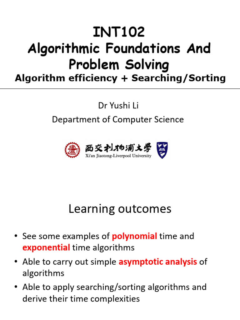 2L Efficiency Search Sort | PDF | Time Complexity | Algorithms And Data Structures