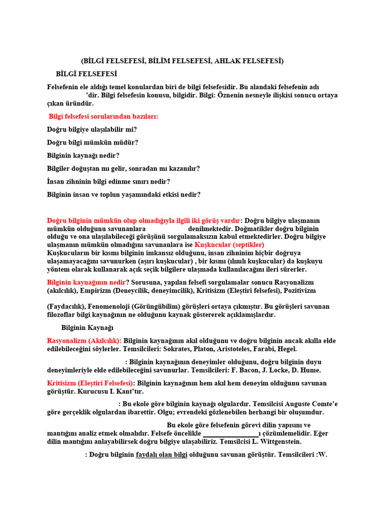 10 Sinif Felsefe Ders Notu | PDF