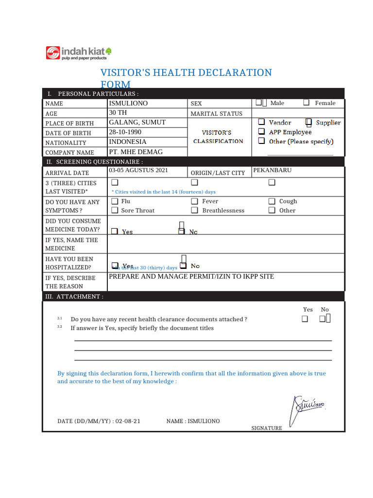 IK Health Declaration Form (AB, HEN) 2021_05_19 21 | PDF | Causes Of ...
