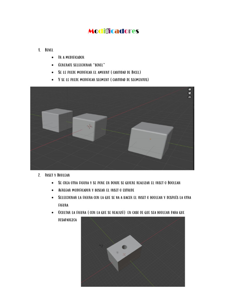 Guía de Modificadores 3D: Bevel, Inset, Screw | PDF