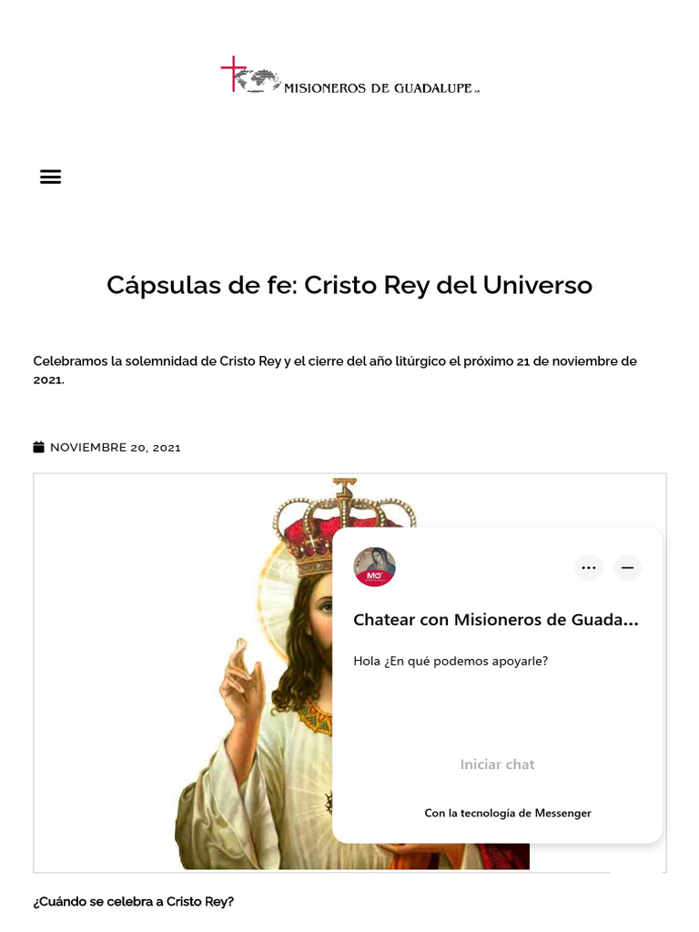 Cápsulas de Fe_ Cristo Rey Del Universo - Misioneros de Guadalupe | PDF | Cristo (título) | Año ...