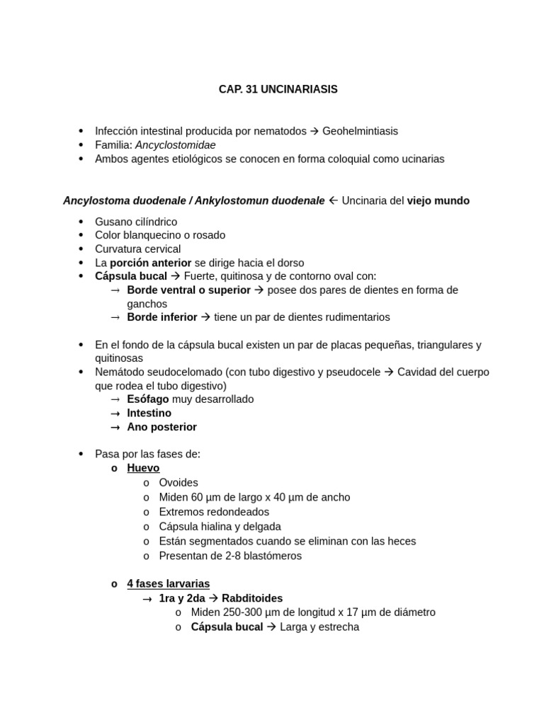 18 Cap. 31 Uncinariasis | PDF | Nematodo | Sistema digestivo humano