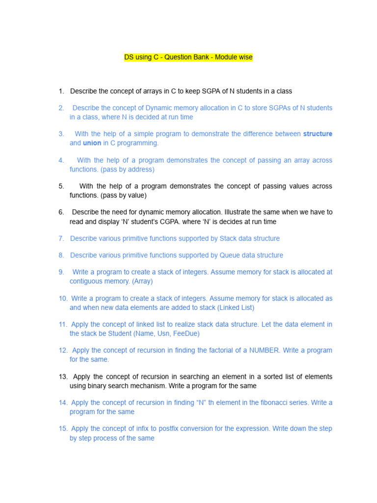 DS Question Bank - Module Wise | PDF | Applied Mathematics | Algorithms And Data Structures