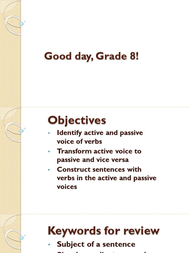 Grade 8 Verb Voice Guide | PDF | Verb | Grammatical Tense