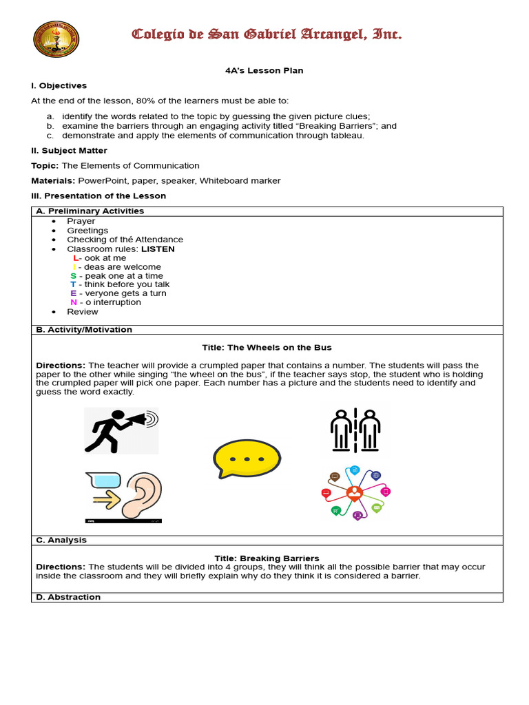 4A's Lesson Plan | PDF | Communication | Information