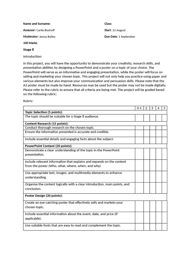 Stage 8 Formal Assessment Rubric | PDF | Rubric (Academic) | Microsoft ... Stage 8 Formal Assessment Rubric | PDF | Rubric (Academic) | Microsoft ...