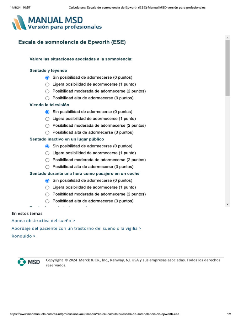 Formulario EPWORTH | PDF