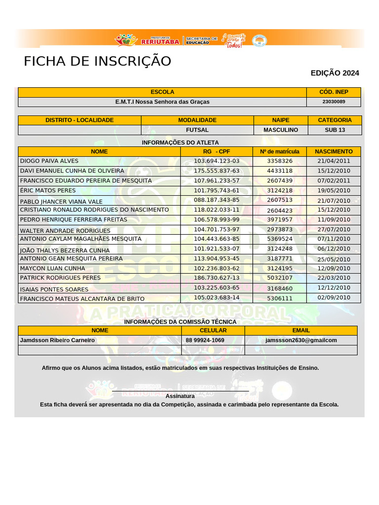 Ficha Olimpíadas Escolares | PDF