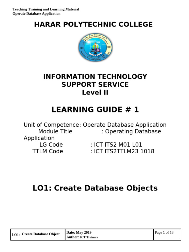 TTLM Lo1 | PDF | Databases | Table (Database)