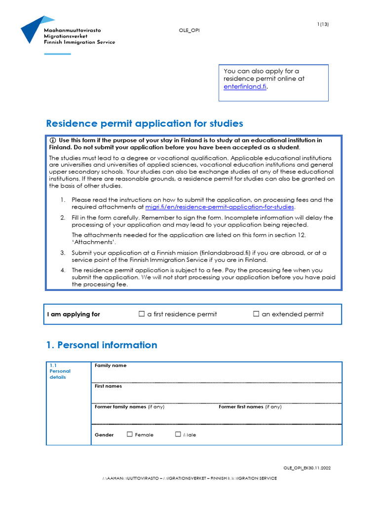 Residence Permit Application for Studies | PDF | Passport | Fee