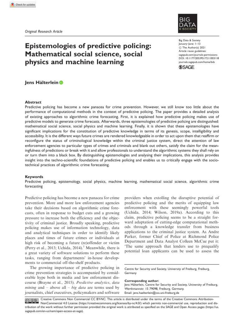 Epistemologies of Predictive Policing | PDF | Machine Learning | Dependent And Independent Variables