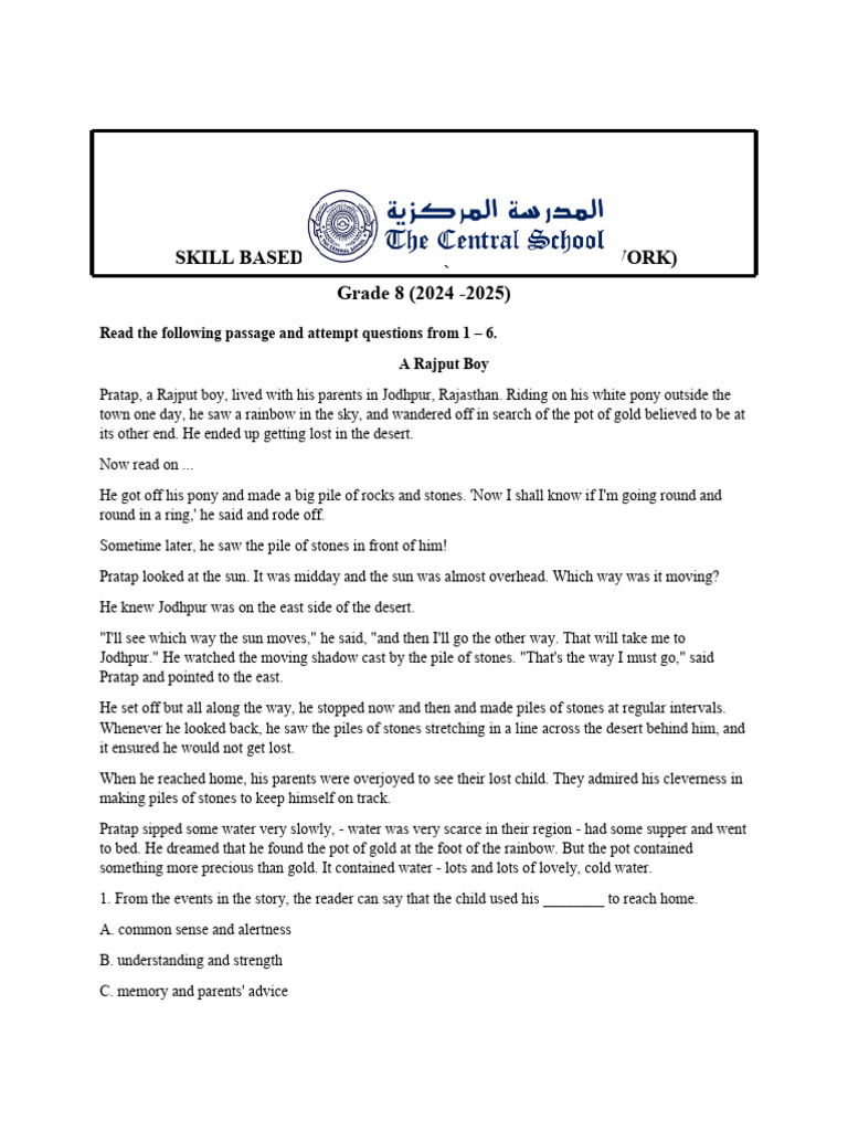 Grade 8 English Skill Assessment | PDF | Foreign Language Studies | Art