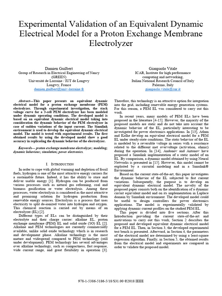 Dynamic Model of PEM Electrolyzer | PDF | Electrochemistry | Energy ...