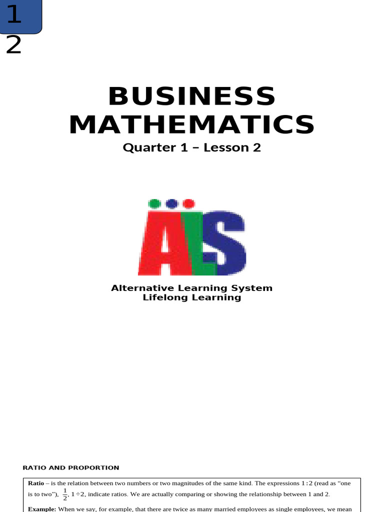Business Mathematics Module 2 | PDF | Ratio | Division (Mathematics)