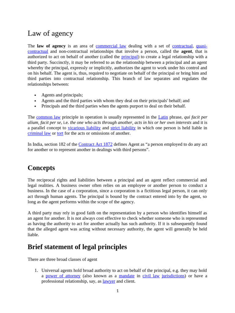 Law of Agency | PDF | Law Of Agency | Legal Liability