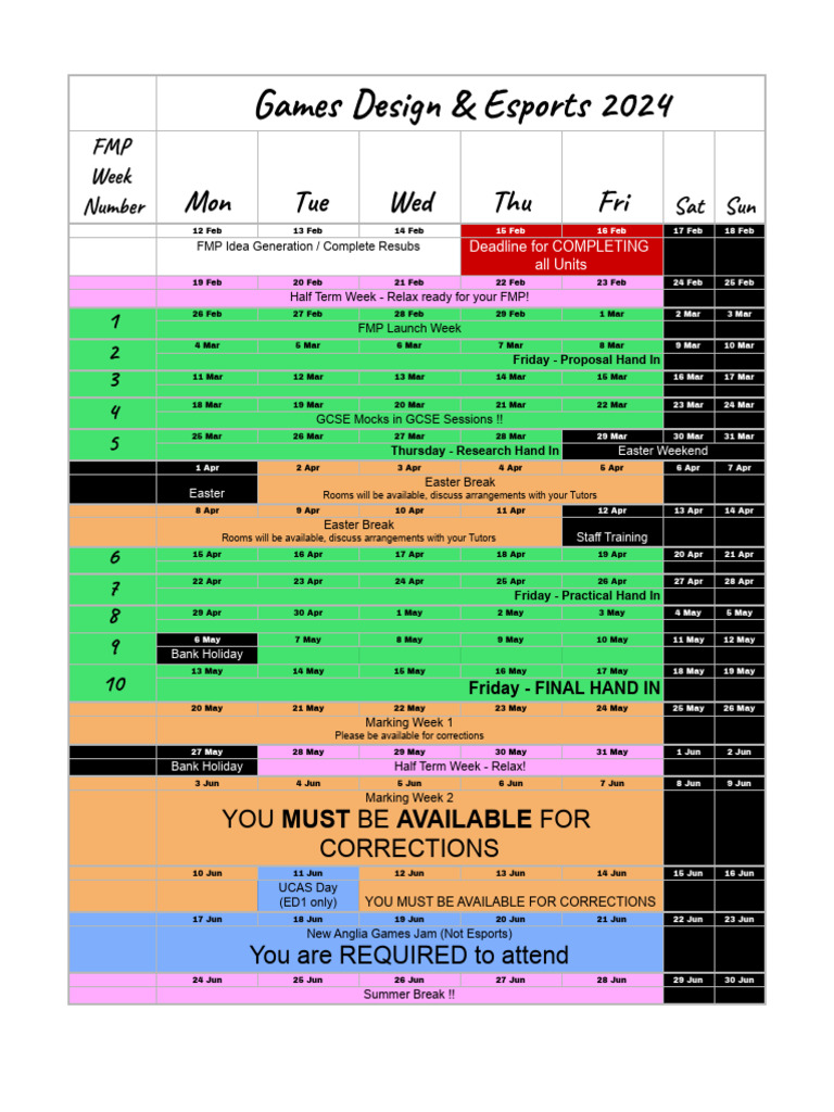 Games Design ED1 & ED2 FMP Calendar 2024 | PDF | Liturgical Calendar | Eastertide