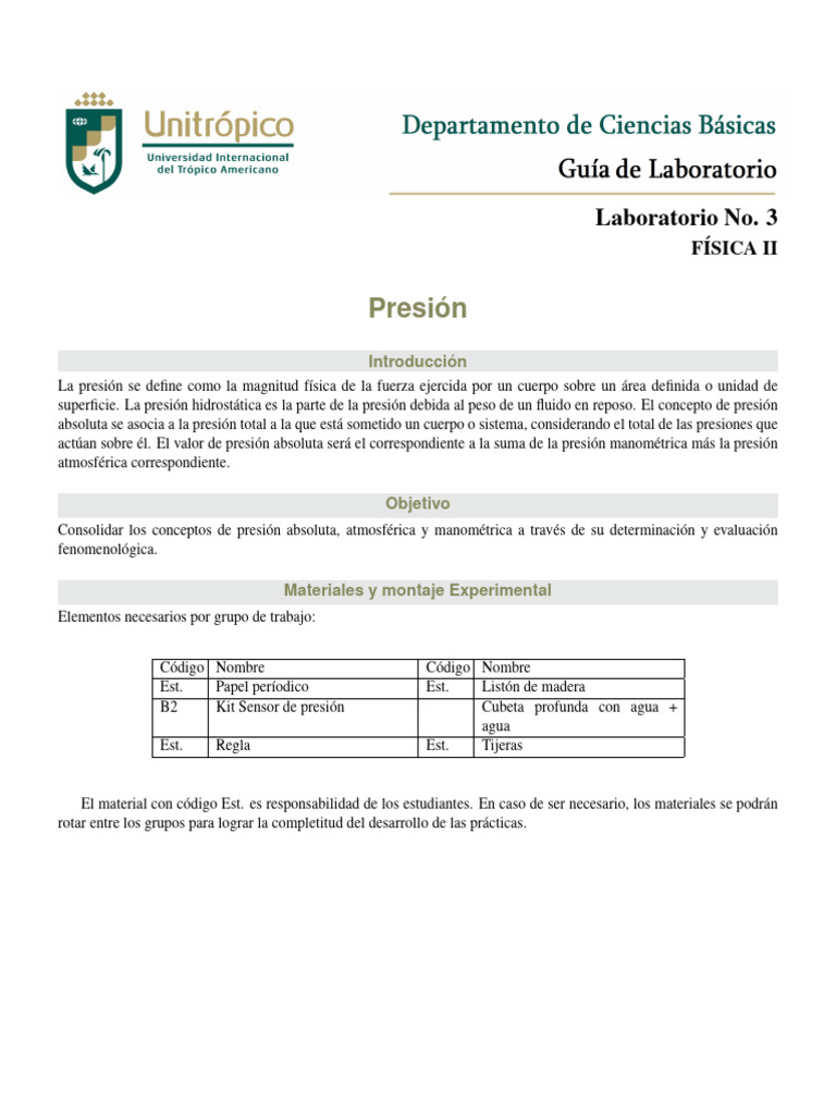 Gu-A Laboratorio de F-Sica No.3 | PDF | Presión | Cantidades fisicas