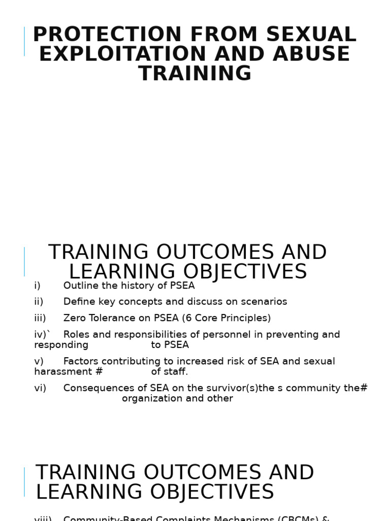 PSEA Training: Key Objectives & Principles | PDF | Violence Against ...
