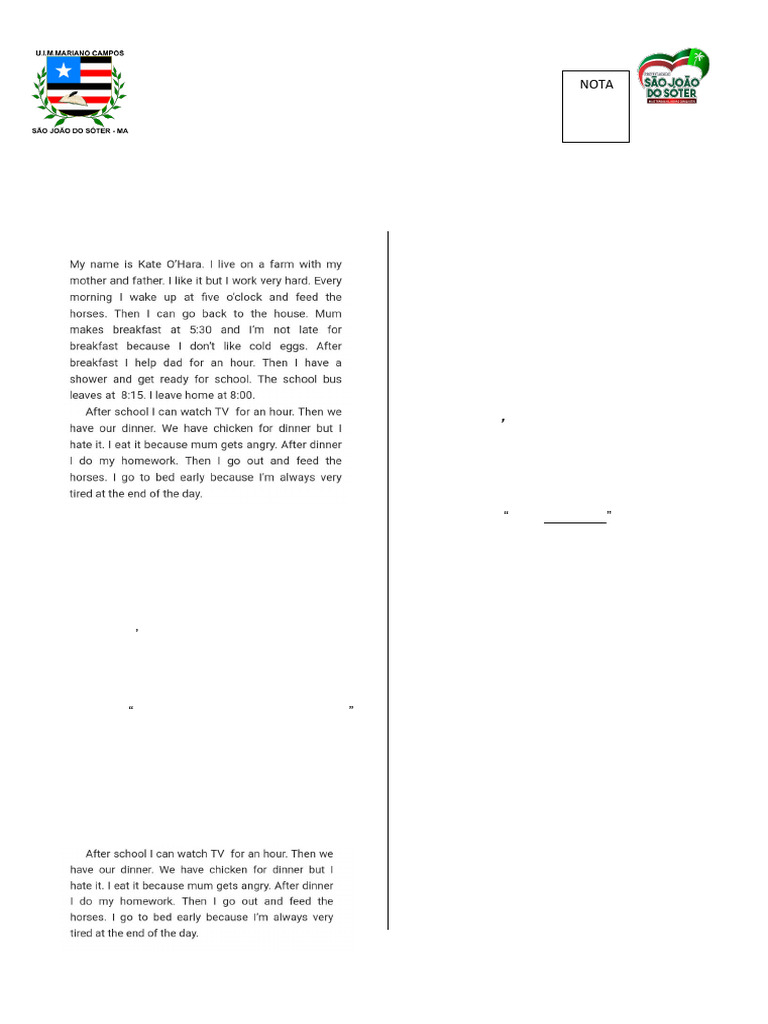 Prova 9 ano - inglês.doc | PDF