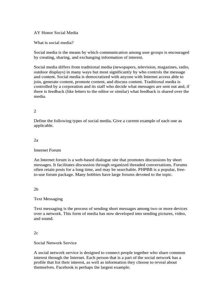 Social Media Honor Notes | PDF | Internet Forum | Mass Media