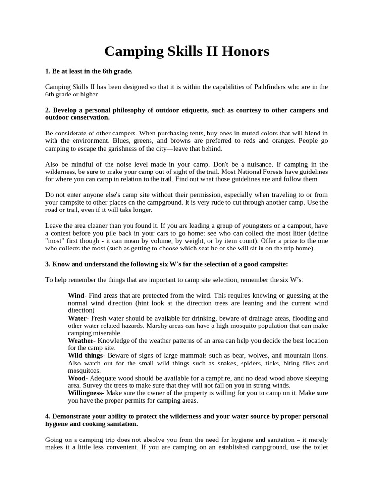 Camping Skills II Honor | PDF | Fires | Camping