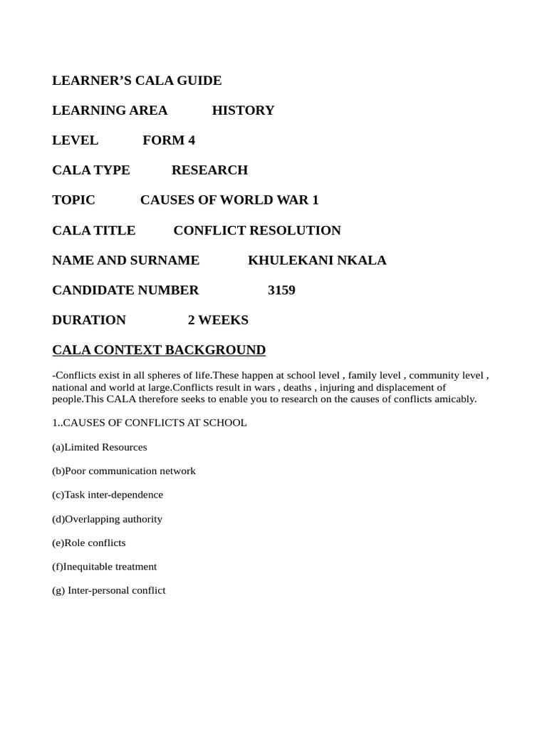 Conflicts Cala History | PDF | Jealousy | Social Psychology