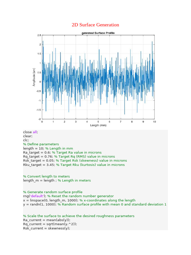 Surface Generation MATLAB Code | PDF | Surface Roughness | Mean