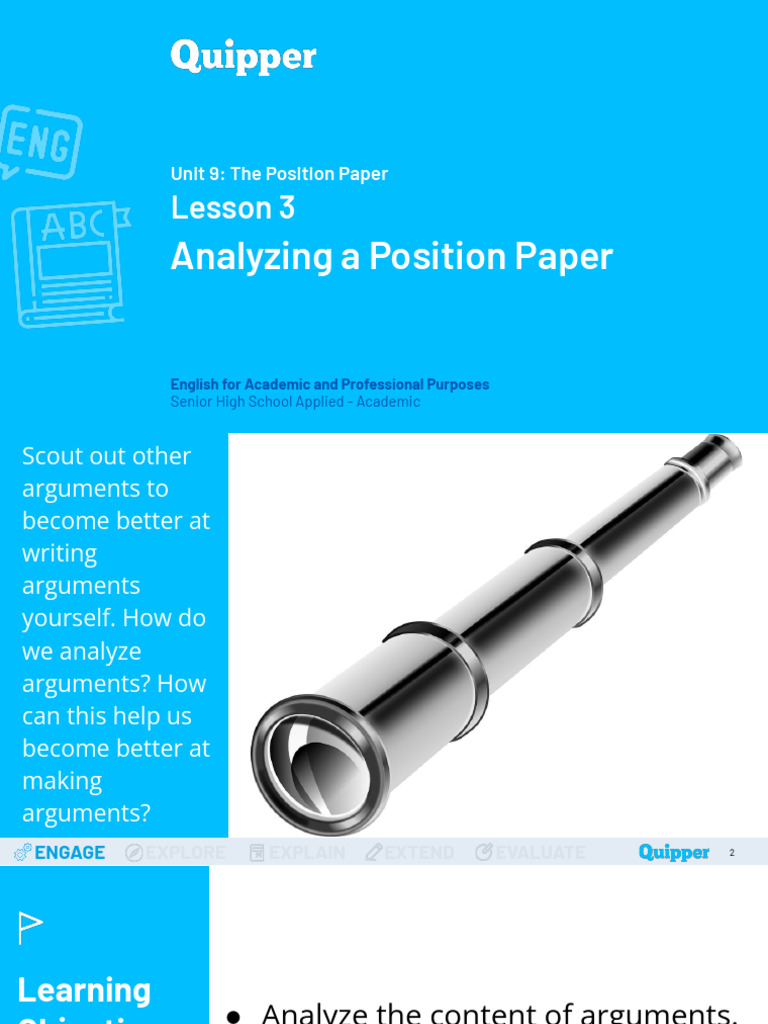 EAP 11_12_UNIT 9_LESSON 3_Analyzing a Position Paper | PDF | Argument ...