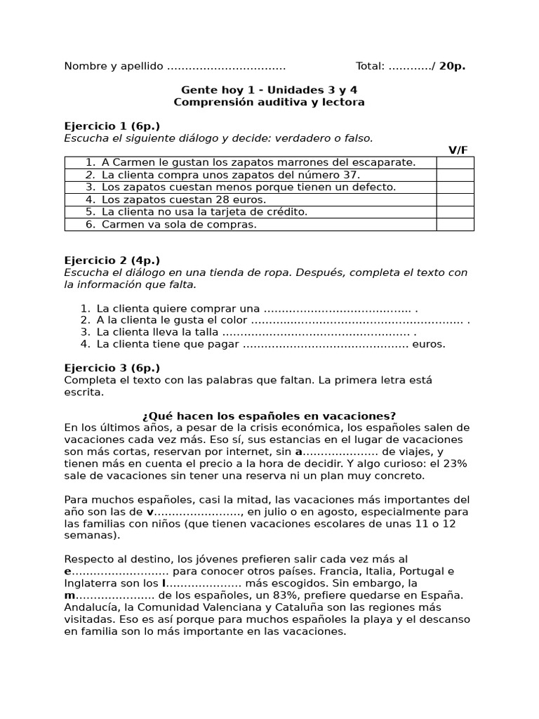 Comprensión Auditiva en Español | PDF | Estudios de idiomas extranjeros